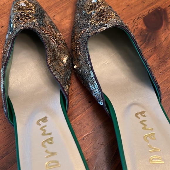 Drama | Shoes | Drama Unique Embroidered Gold Green Beaded Mule Slip On ...
